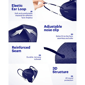 Dolce Calma KN95 Face Mask, 60 Pack Individually Wrapped 5-Ply Breathable & Comfortable Multicolor Masks for Men and Women, KN95 Masks for Adults with Adjustable Nose Clip & Flexible Earloop KN95 Mask