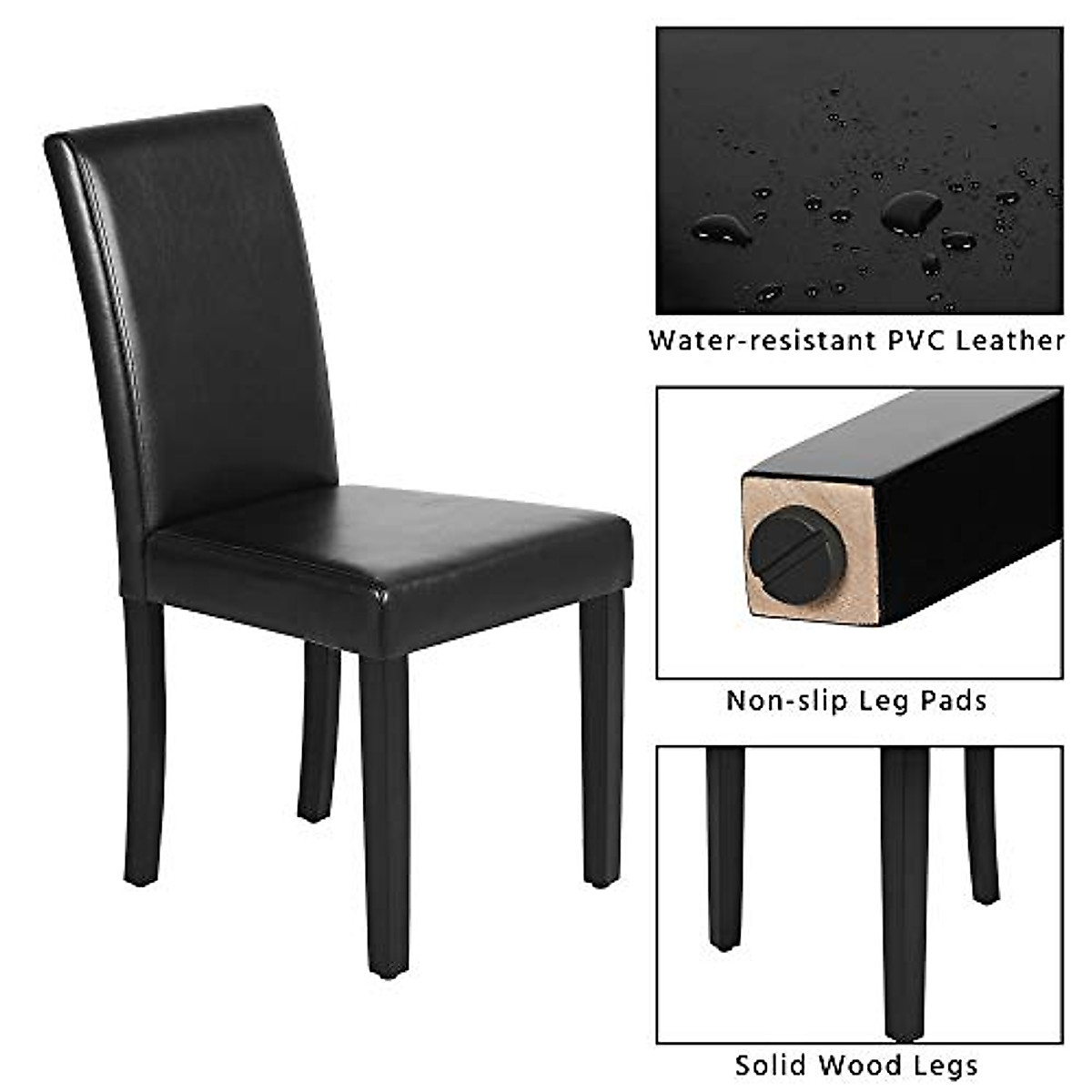 Yaheetech Dining Chair PU Leather Living Room Chairs Upholstered Parsons Diner Chairs Modern Kitchen Armless Side Chair with Solid Wood Legs Set of 4, Black