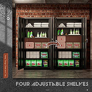 Atripark Metal Storage Cabinet with Lock, Lockable Garage Tool Doors and Shelves, Tall Steel for Garage, Heavy-Duty Black File Home Office, Gym, School 72*36*18 INCH