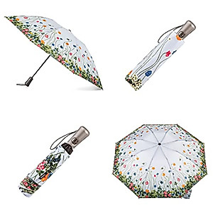 totes InBrella Reverse Closing Folding Umbrella – Inverted Closure Compact Umbrella – Portable, Windproof Rain-resistant Travel Umbrella with Recycled Canopy, Automatic Open and Close, Flower Garden