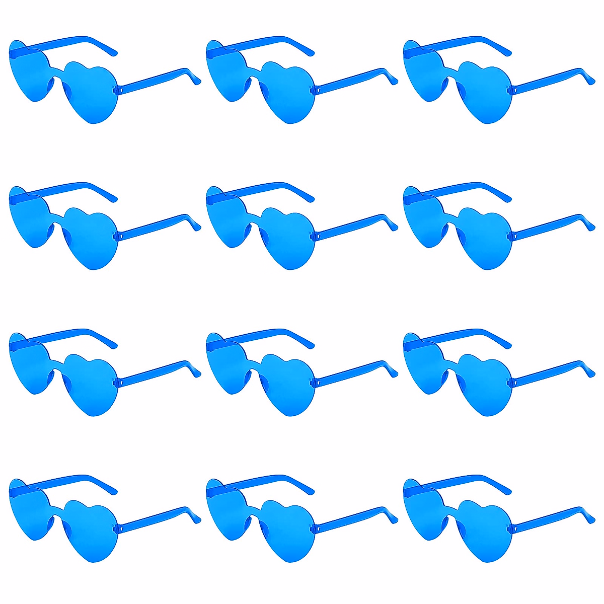 KINBOM 12pcs Heart Shaped Rimless Sunglasses, Love Heart Transparent Tinted Sunglasses Frameless Candy Color Eyewear for Women Party Cosplay (Blue)