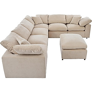 JURMALYN 129.3" Oversized Modular Sectional Sofa Couch for Living Room L U Shaped Sofa with Ottoman, Corner Convertible Sectional Couch for Home Office Spacious Space -Beige
