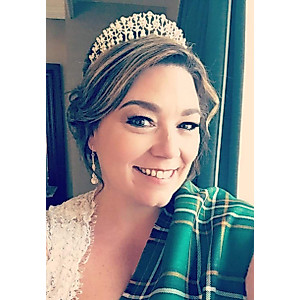 SWEETV Princess Diana Tiara for Women, Silver Pearl Wedding Crown for Bride, Rhinestone Costume Accessories for Birthday Party Prom