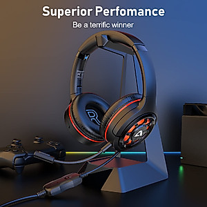 1Mii Ankbit USB Gaming Headset for PC Laptop PS4/PS5 w/Virtual 7.1 Stereo 3D Surround Sound, 50mm Drivers USB Gaming Headphones Detachable Mic, RGB LED Light, Volume Control PC Gaming Headset -EG03