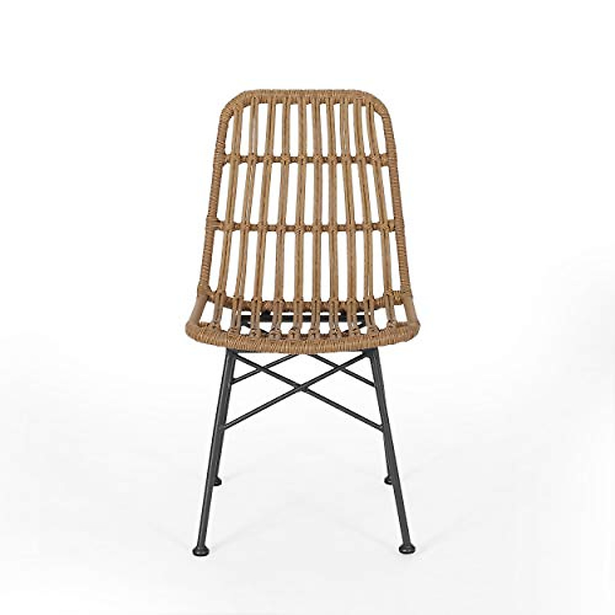 Great Deal Furniture Yilia Outdoor Wicker Dining Chair (Set of 2), Light Brown and Black