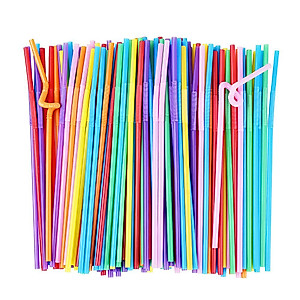 ALINK 200 Colorful Flexible Straws + 100 Gold Pink Paper Straws