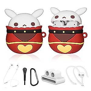 Alquar Genshin Impact Case for Airpods 2&1, 6 in 1 Silicone Airpods Accessories Protective Cover, 3D Cute Kawaii Klee Game Anime Cartoon Character Skin for Women Girls Kids with Keychain(Jumpy Dumpty)