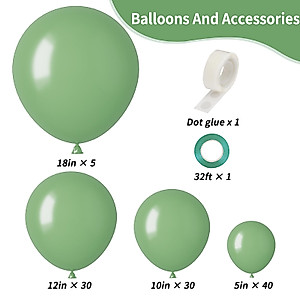 RUBFAC Sage Green Balloons Different Sizes 105pcs 5/10/12/18 Inches for Garland Arch, Olive Green Party Latex Balloons for Birthday Graduation Baby Shower Wedding Anniversary Party Decoration