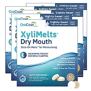 OraCoat XyliMelts Dry Mouth Relief Moisturizing Oral Adhering Discs 40 Count, 5 Pack, Slightly-Sweet with Xylitol, for Dry Mouth, Stimulates Saliva