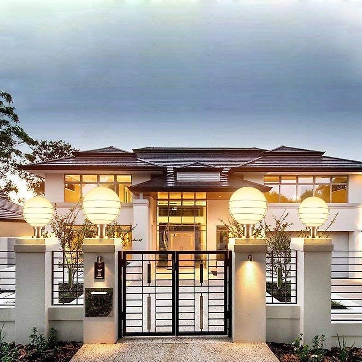 Bwldma Outdoor Waterproof Ball E27 Post Lamp Modern Simple Round Spherical Column Headlights Stainless Steel Home Garden Bulb Landscape Pillar Light (Size : 20 30cm) (Size : 20cm)