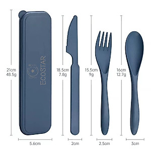 ECOSTAR Reusable Utensils set with Case, Portable Wheat Straw Cutlery Set, BPA-Free and Eco-friendly Knife Spoon Fork, Travel Utensils for Office, Dorm, and On-the-go (Coral, 4)