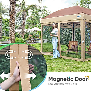 Quictent 6.6’x6.6’ Pop up Canopy Tent with Netting, Instant Setup Screen House Room Tent Screened- 4 Magnetic Doors, Waterproof (Khaki)