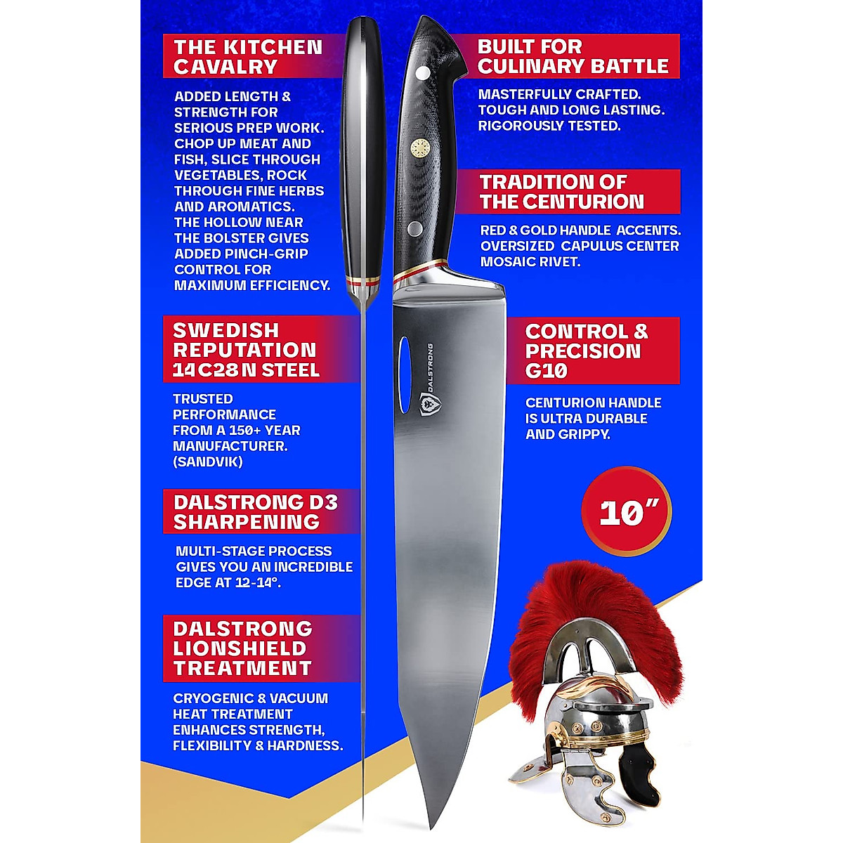 Dalstrong Chef Knife - 10 inch - Centurion Series - Premium Swedish 14C28N High Carbon Stainless Steel - G10 Handle Kitchen Knife - Razor Sharp Chef's Knife - Cooking Knife - Sheath Included