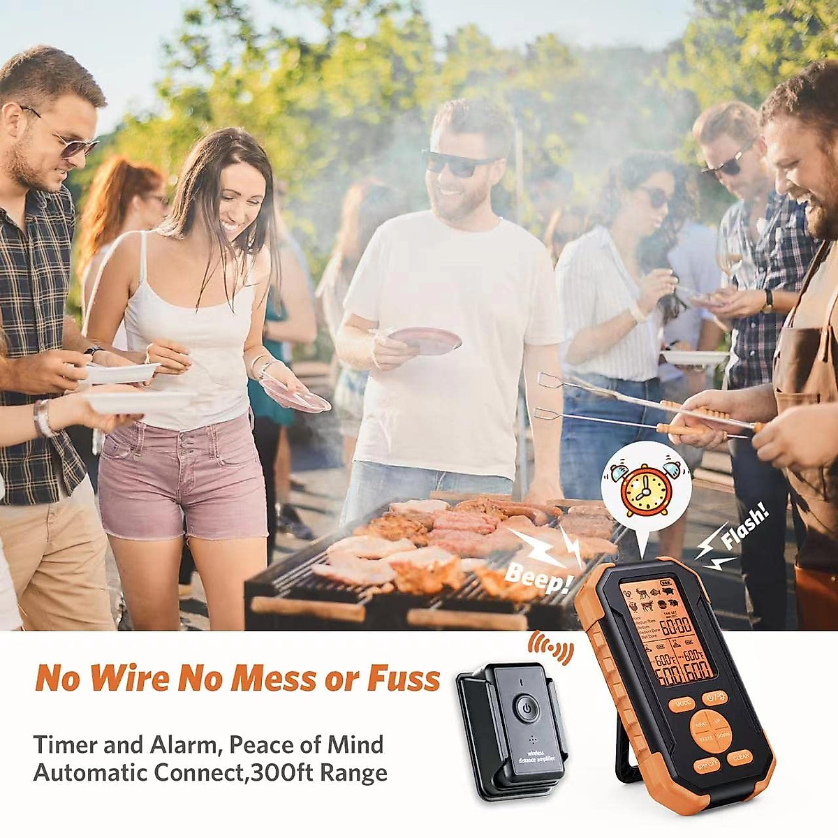 Smart Meat Thermometer | Wireless Food Thermometer | 195ft Wireless Remote | with 2 Pcs Meat Probe, Digital Cooking Thermometer | for The Oven, Grill, Kitchen, BBQ, Smoker, Rotisserie