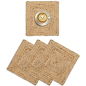 Hausattire Jute Braided Placemats 14x14 Inches - Natural, Farmhouse Reversible Woven Boho Mats for Kitchen & Dining Table (Set of 4)