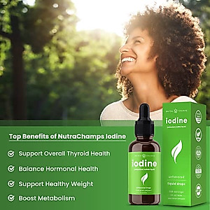 Iodine Drops (1-2 Year Supply) Vegan Liquid Iodine Supplement Solution - Supports Thyroid Health, Hormones & Weight - Tasteless, Higher Absorption Than Tablets - Iodine Tincture 590 Servings