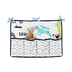 Navy Blue and Green Modern Dinosaur Baby Boys or Girls 11 Piece Crib Bedding Set