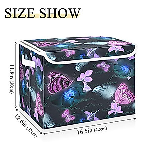Butterfly Feather Storage Basket 16.5x12.6x11.8 In Collapsible Fabric Storage Cubes Organizer Large Storage Bin with Lids and Handles for Shelves Bedroom Closet Office