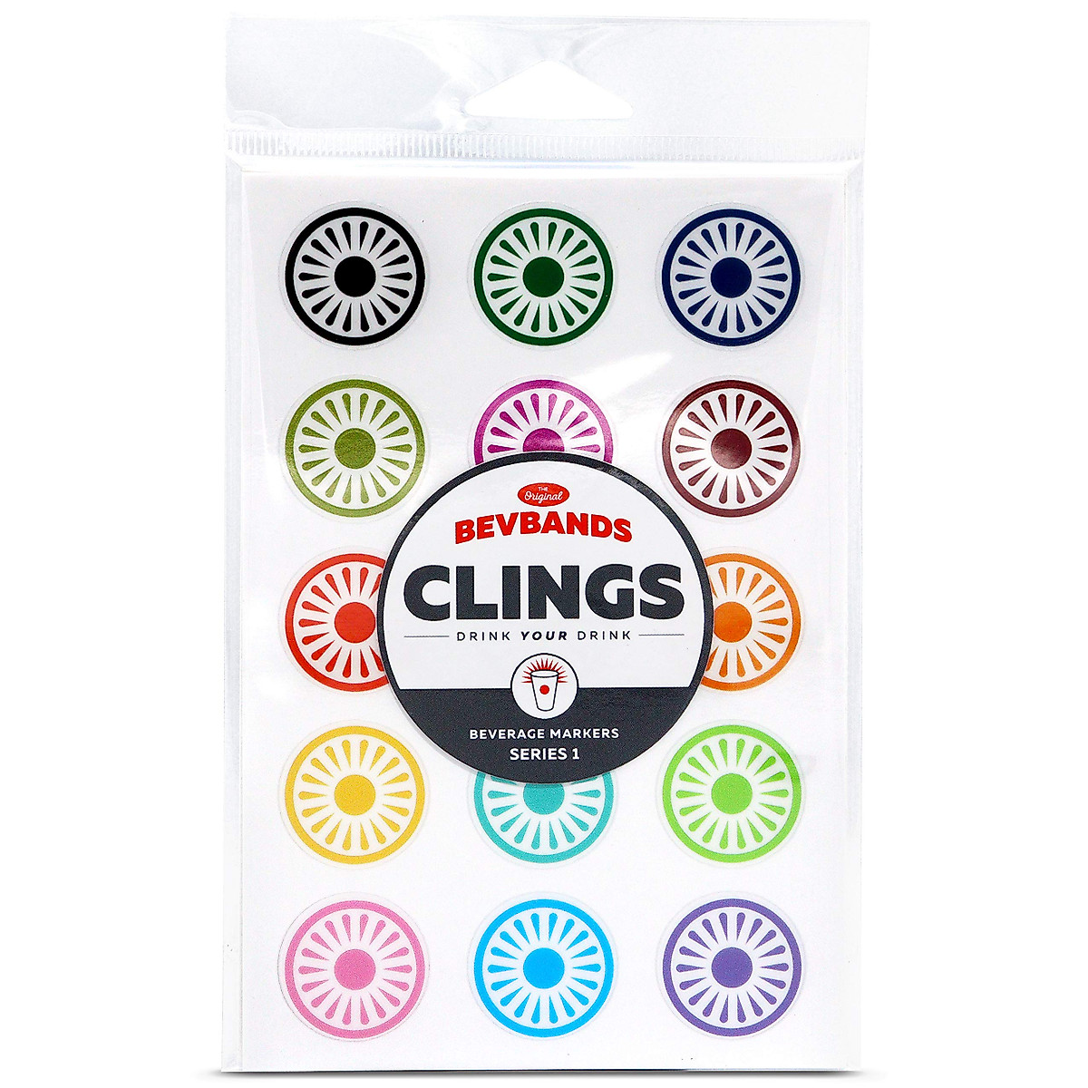 BevBands set of 30 Static Cling Drink Markers, Series 1