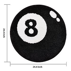 Panstar 8 Ball Rug, 24" Black and White Round Rug Non Slip Cool Aesthetic Rugs, Fun Hypebeast Rug for Bedroom Bathroom Living Room, Washable Y2K Rug for Y2K Room Decor