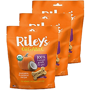 Riley's Organics Pumpkin & Coconut Large Bone Dog Treats 3 Pack 5 oz