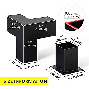 Etrifatry Pergola Bracket Kit, 4 x 4 inches Woodwork Pergola Kit with Black Powder Coated Steel Brackets, Modular Sizing Pergola Brackets Boot, Shoulder and Lag Bolts for DIY Elevated Wood Stand Kit