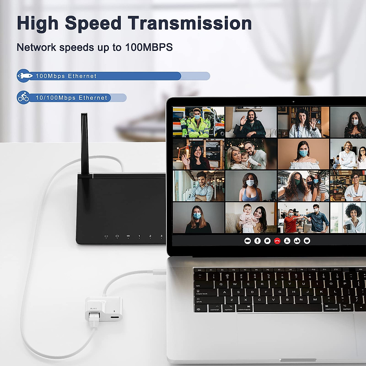 USB C to Ethernet Adapter, UWECAN 2 in 1 USB C to RJ45 Adapter with 60W PD Type-C Charge Port Supports 10/100Mbps Ethernet Network, Compatible for iPhone 15/16/Android/i-Pad Pro/Mac/Galaxy