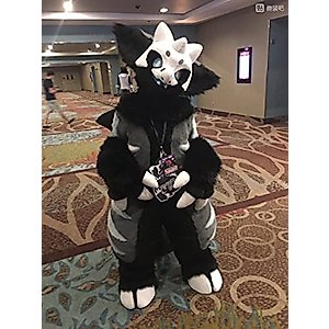 Japan Black Horn Dragon Cat Huksy Dog Fursuit Teen Costumes Child Full Furry Suit Fursona Kigurumi Digitigrade Anime Costume