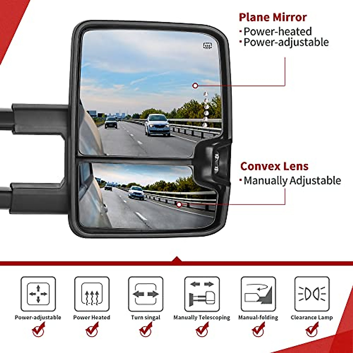 YITAMOTOR Towing Mirrors Compatible with 2003-2006 Chevy Silverado GMC Sierra 1500 2500 3500, 03-06 Tahoe Suburban Yukon Power Heated LED Dynamic Sequence Turn Signal Lights Tow Mirror Pair Set Black