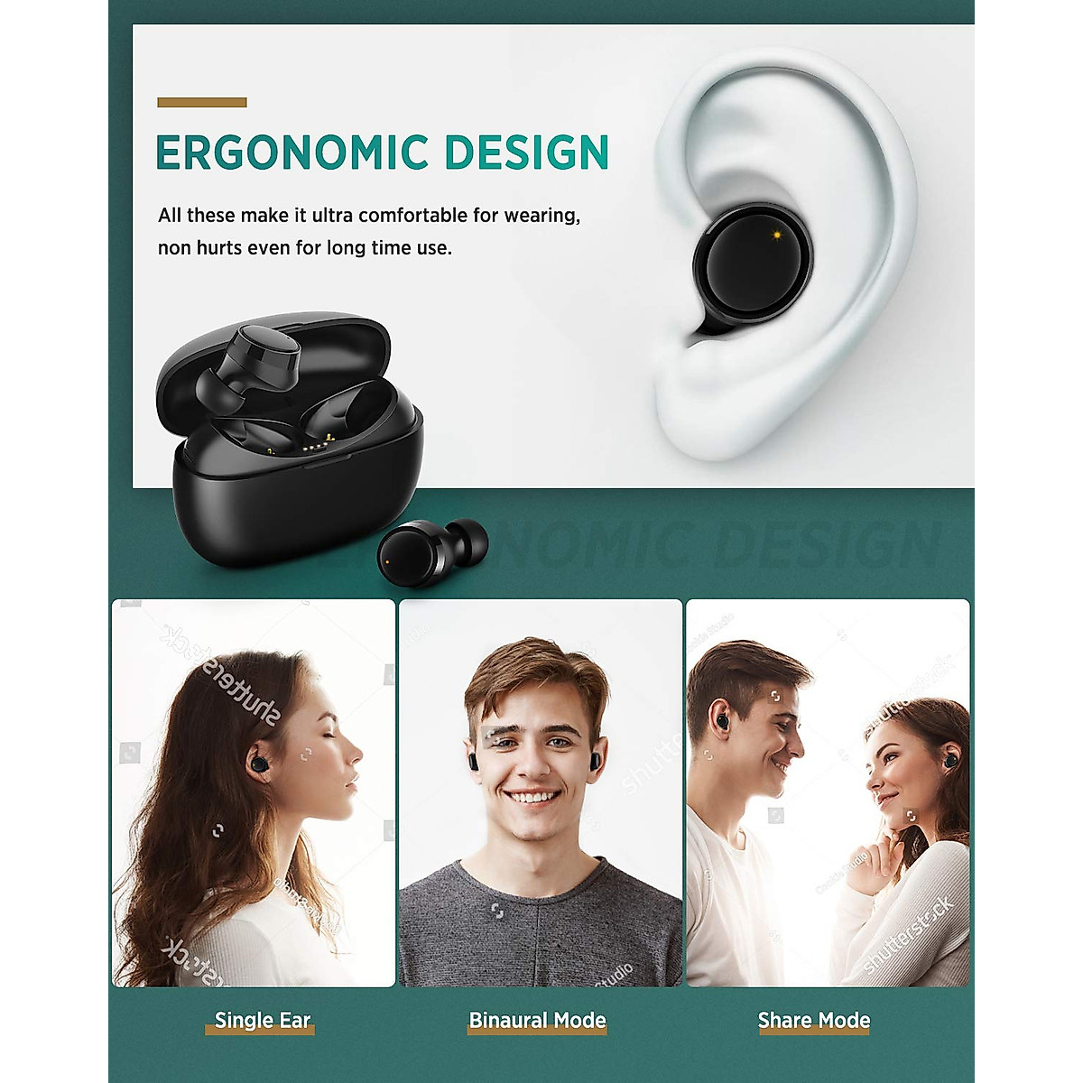 LASUNEY Bluetooth 5.0 True Wireless Earbuds with Charging Case, 60H Cyclic Playtime Waterproof Stereo Headphones with mic, in-Ear Earphones Headset for Sport