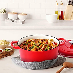 LIANYU Enameled Cast Iron Dutch Oven with Lid and Silicone Trivet Mat, 6 QT Nonstick Dutch Oven Cooking Pot for Sourdough Bread Baking, Round Dutch Oven for Roasting, Stewing, Braising, Dual Handle &