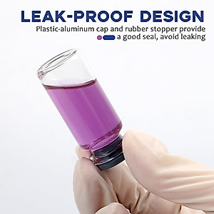 Alyoen 100 Pack 10ml Glass Vials Clear Glass Headspace Vial with Plastic-Aluminum Flip Caps, Rubber Stoppers and Label Papers, Small Glass Lab Vials