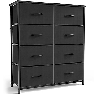 Smug Dresser for Bedroom, Tall Dresser with 8 Drawers, Storage Tower with Fabric Bins, Double Dresser, Wooden Top, Chest of Drawers for Closet, Living Room, Hallway, Children's Room, Black