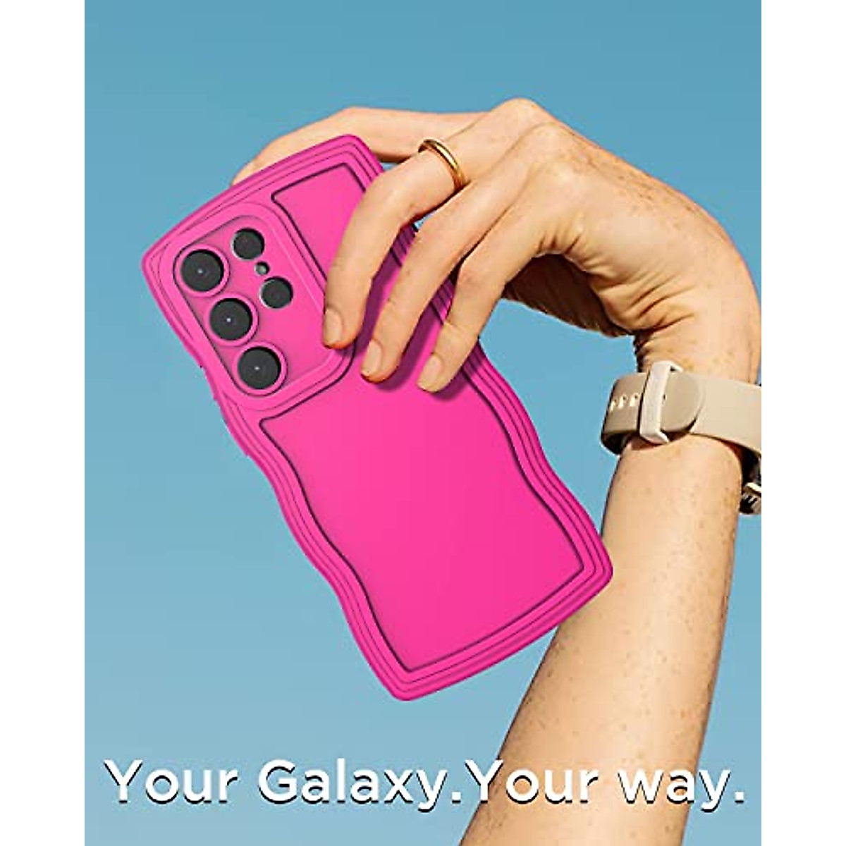 AICase Cute Solid Color Curly Wave Frame Soft Compatible with Samsung Galaxy Phone Case (Hot Pink, Galaxy S21 Ultra)