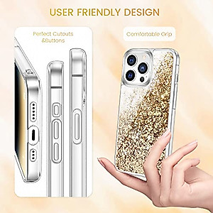 Caka for iPhone 14 Pro Max Case, iPhone 14 Pro Max Phone Case Glitter Bling Sparkle Liquid for Women Girls Flowing Quicksand Clear Case Cover for iPhone 14 Pro Max 2022 - Gold