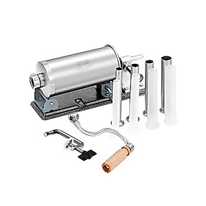 MZTOGR Sausage Stuffer - Stainless Steel Homemade Manual Sausage Maker Horizontal Meat Filling Kitchen Machine, Packed 8 Stuffing Tubes (2.5LBS)