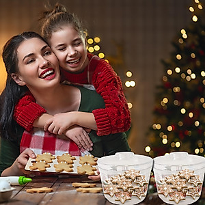 EB (4) Christmas Themed Stackable Plastic Containers with Lids 12.5 oz for Cookies Snack Candies Treats Food Storage Holiday Jars Home Kitchen Cabinet Organizer Gift Set Supplies (Design may Vary)