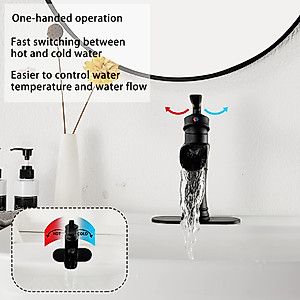 Waterfall Bathroom Faucet GGStudy Black Single Handle One Hole Farmhouse Matte Black Bathroom Vanity Faucet Basin Mixter Tap Deck Mount with Drain Assembly