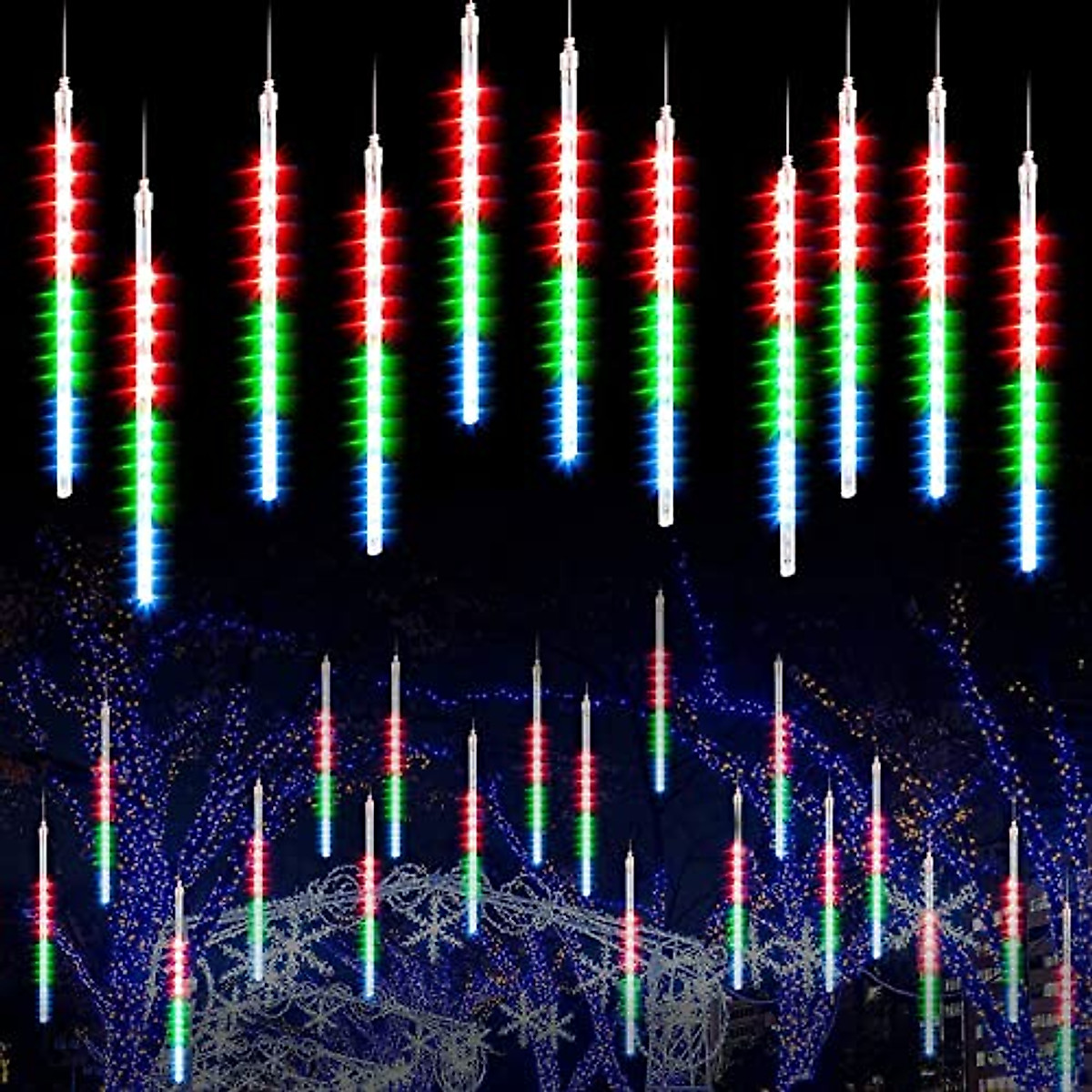 Meteor Shower Rain Light 50cm 10 Tubes 480 LED Waterproof Icicle Falling Snowfall Lights Icicle Raindrop for Home Decor Wedding Garden, Multicolor