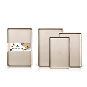 HONGBAKE Half Cookie Sheet 17.5x12 Inches and Half/Quarter/Jelly Roll Baking Sheet Pan Set