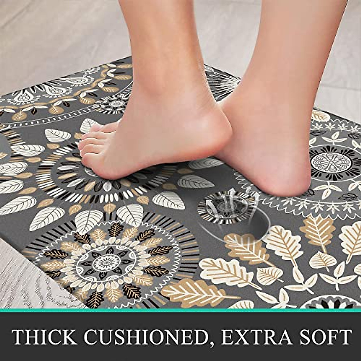 Pauwer Boho Kitchen Rugs Set of 2 Anti Fatigue Mats for Kitchen Floor Cushioned Kitchen Rugs and Mats Non Skid Waterproof Kitchen Runner Comfort Standing Mat