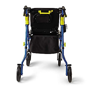 Medline Premium Empower Rollator Walker with Seat, Folding Rolling Walker with 8-inch Wheels, Blue