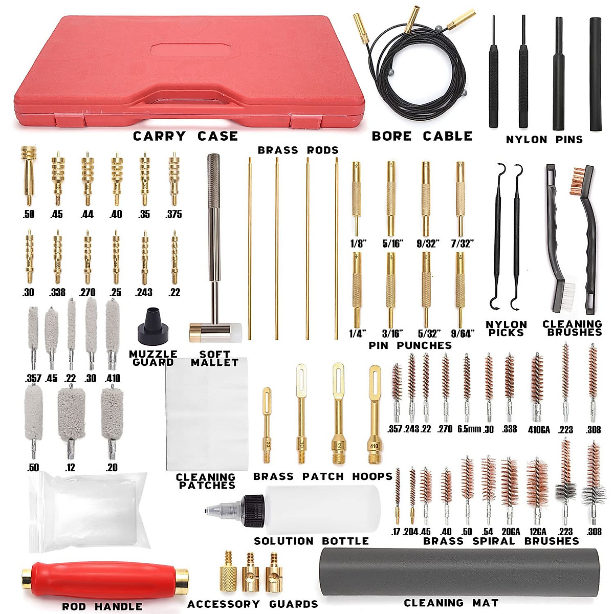 TUFFMAN TOOLS- Universal Gun Cleaning Kit with Gun Mat and Travel Case for All Calibers of Rifle and Pistol