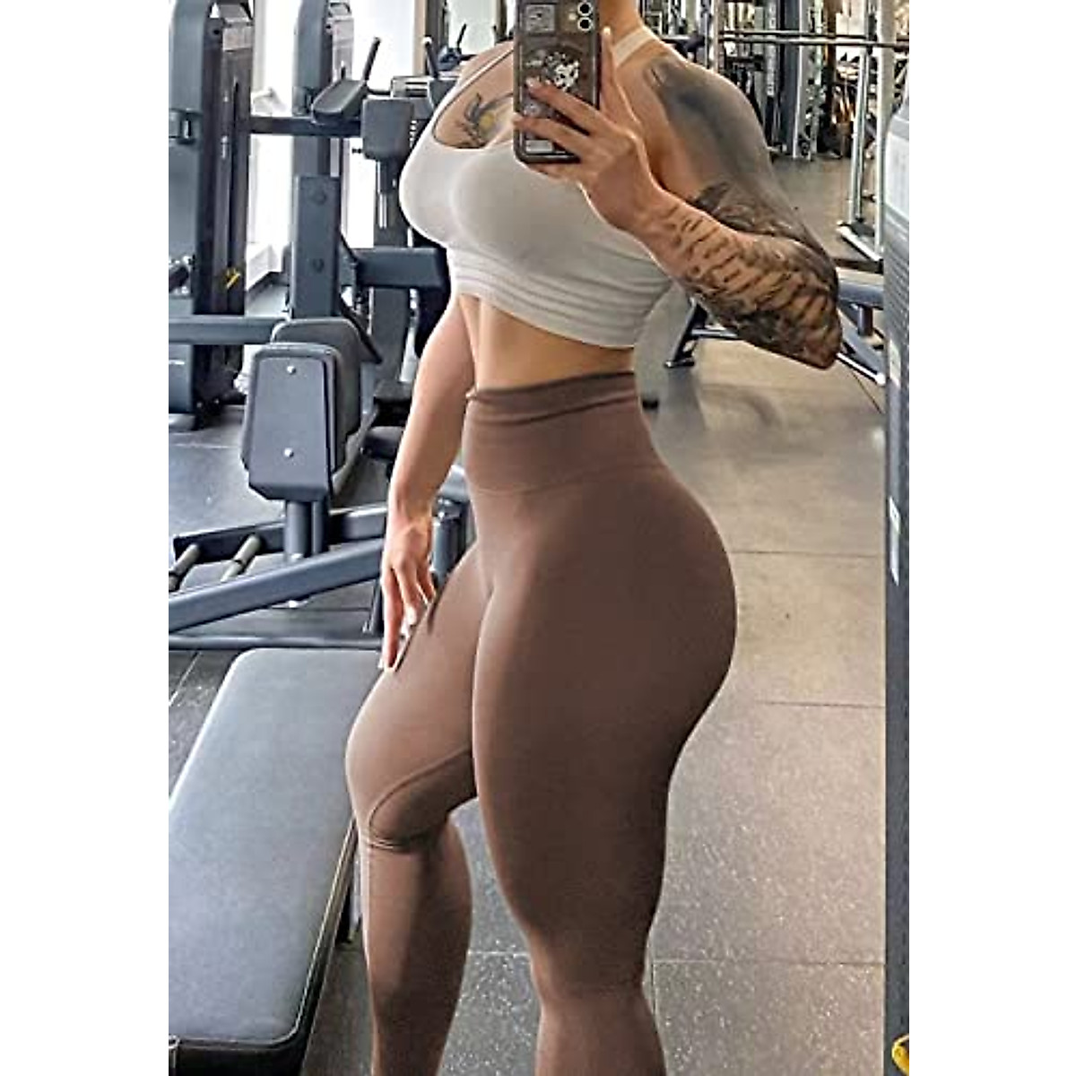MOSHENGQI Seamless Workout Leggings for Women Butt Lifting High Waisted Tummy Control Yoga Pants(M,00-Coffee)