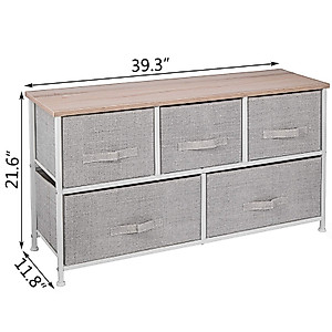 Happybuy 5-Drawer Storage Organizer Unit with Fabric Bins Bedroom Play Room Entryway Hallway Closets Steel Frame MDF Top Dresser Storage Tower Fabric Cube Dresser Chest Cabinet (Beige/Wide)