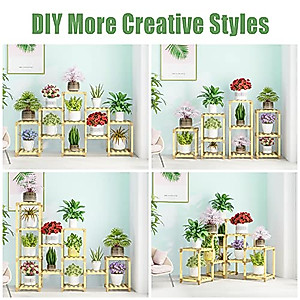 Plant Stand Indoor Outdoor,Yuego 13 Tier Bamboo Plant Stand 56in Tall Plant Stand Adjustable Shape Plant Stands Indoor With One Top Hanging Rod Multiple Usage 100% Bamboo Shelf For Patio Garden Corner Balcony Living Room