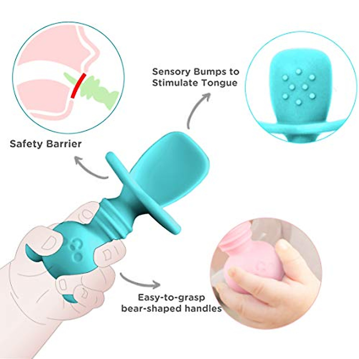 Baby Fork and Spoon Set, Silicone Self Feeding Utensil Easy Grip Toddler Cutlery Kit with Carry Case BPA-Free Anti-Choke for Infant Toddler Children First Led Training Weaning, 6-12 Month (Blue)