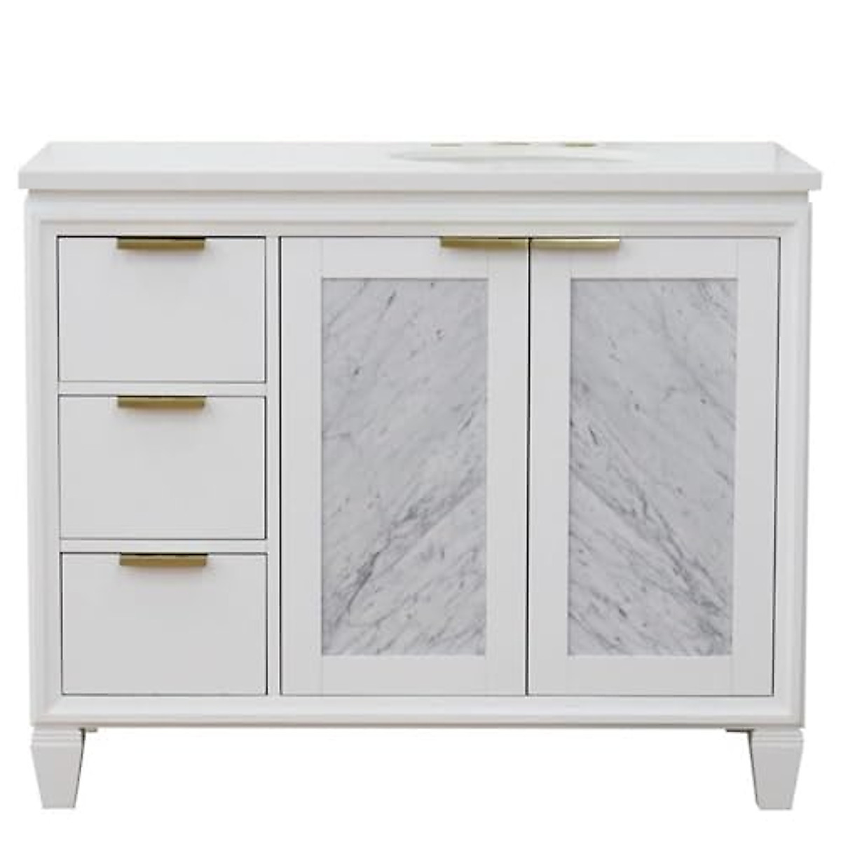 Trento 43" Solid Wood Vanity with Right Oval Sink in White Quartz Stone
