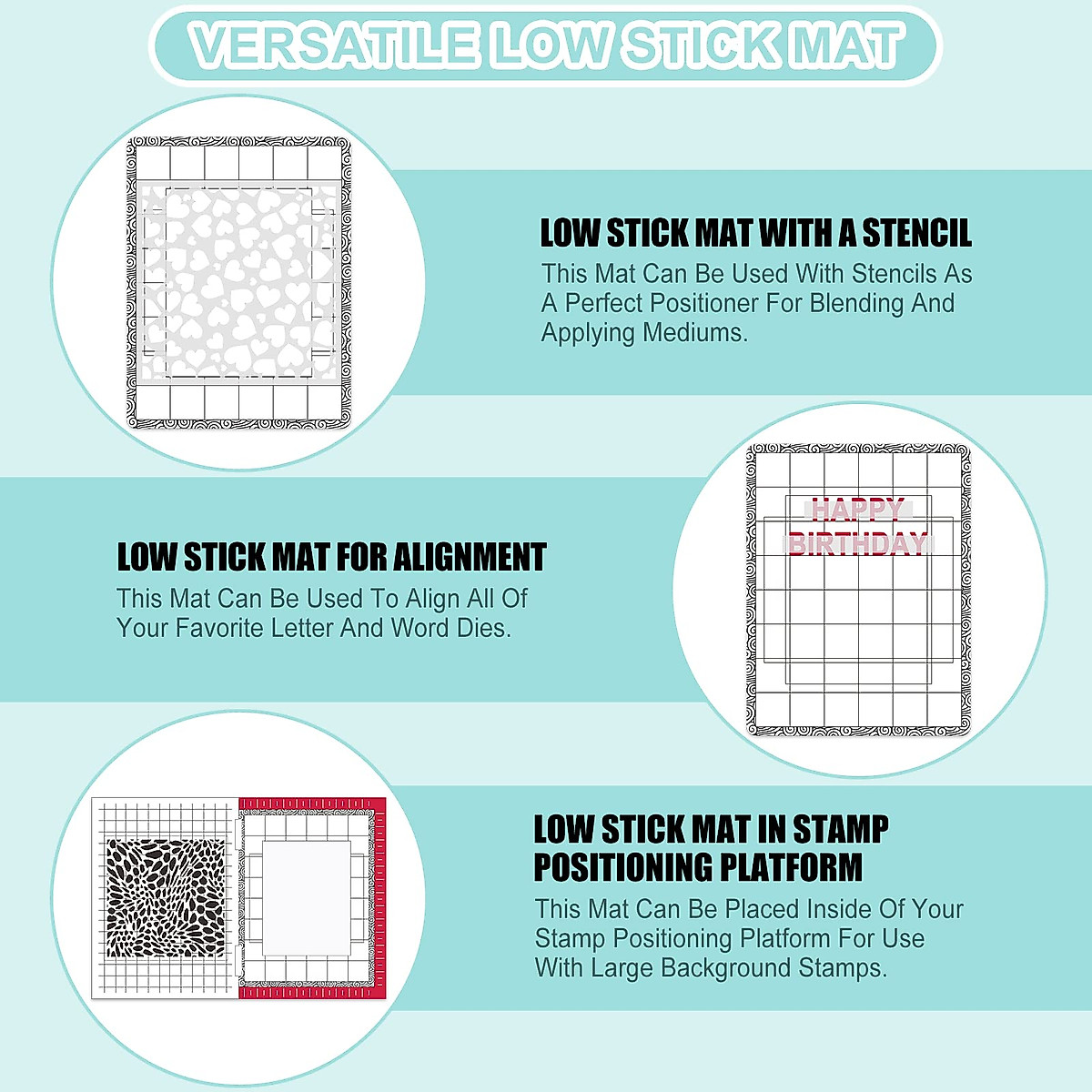 5 PCS Low Stick Mat Sticky Non-Slip Flexible Gridded Stamp Mats, 2 Standard and 3 Mini Multi-Use Low Tack Mat,for Stamping Platform Adhesived Sheet Stamp Scrapbooking Craft Accessory