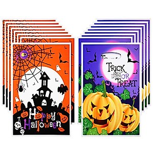 100 Pieces Halloween Plastic Bags Candy Gift Bags Trick or Treat Bags Jack O Lantern Pumpkin Treat Bags for Halloween Party Favor